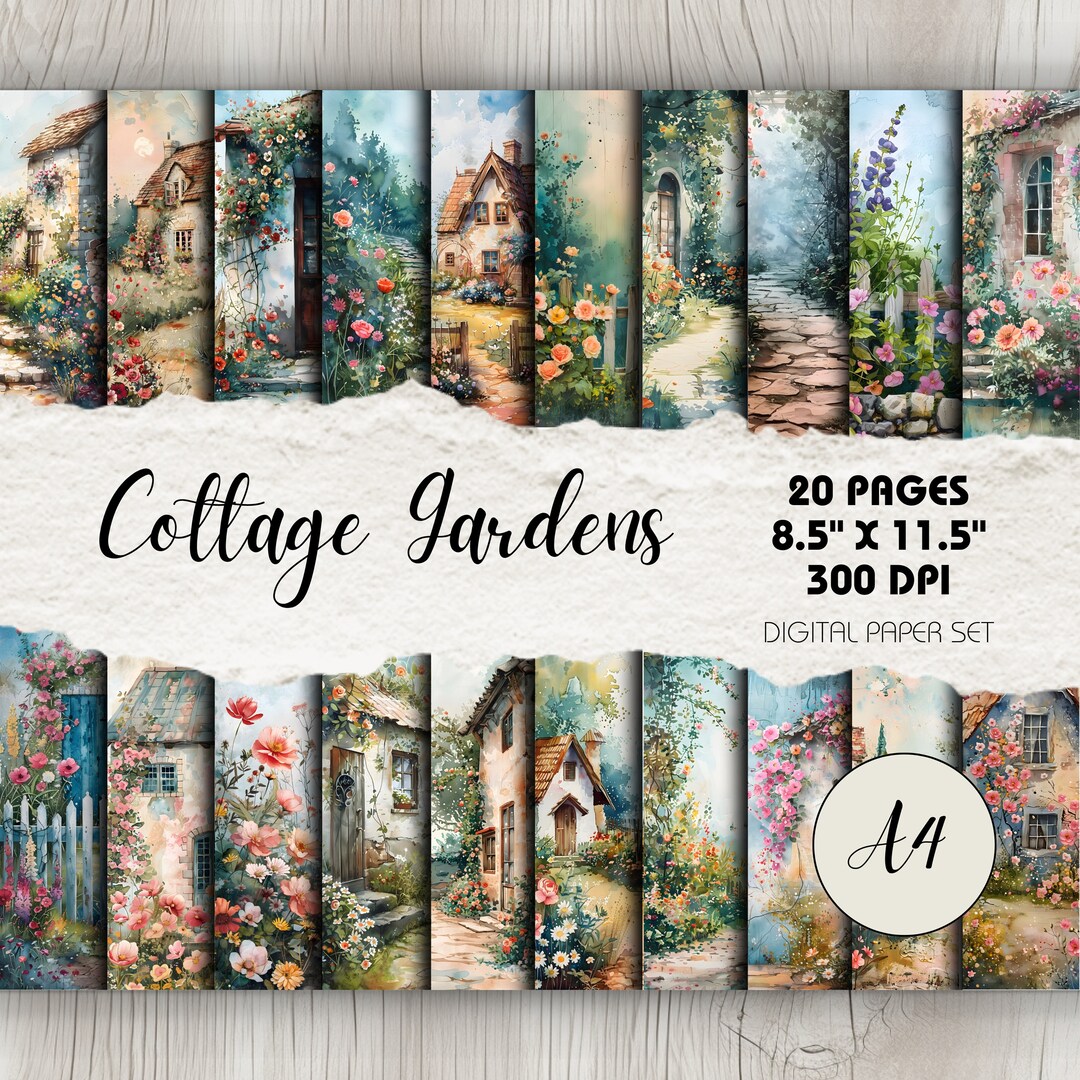 Cottage Gardens - Pack of 20 A4 Size Scrapbook Background Pages ...