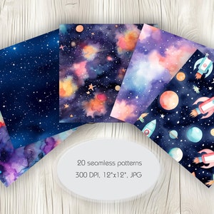 Watercolor Astronaut Space Digital Paper Pack Seamless Pattern Galaxy ...