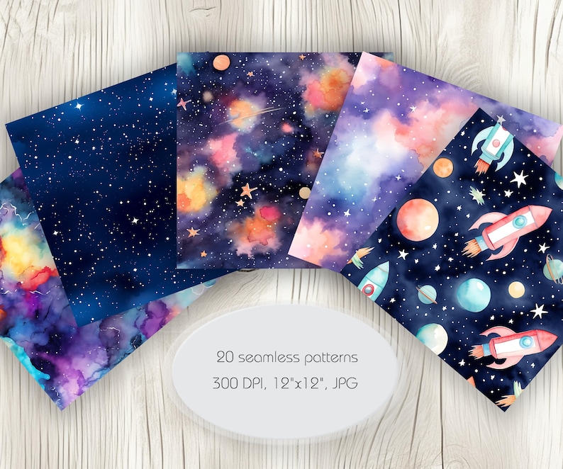 Watercolor Space Digital Paper: Galaxy Seamless Patterns (digital ...