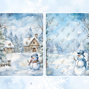 Snowmen Scrapbook Paper: A4 Watercolor Winter Backgrounds (digital ...