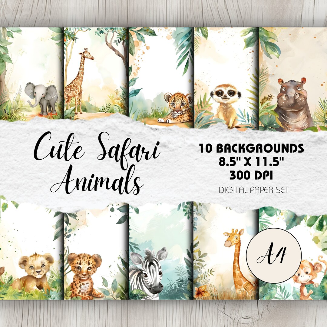Cute Safari Animals - Pack of 10 A4 Size Pages | Instant Download ...