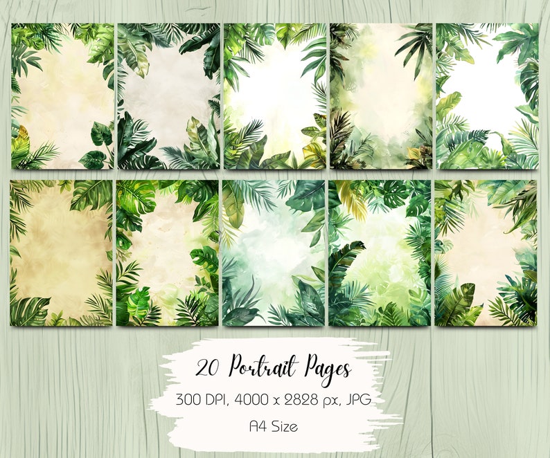 Jungle Leaves Watercolor Paper: Safari Scrapbook, A4 (digital Download ...
