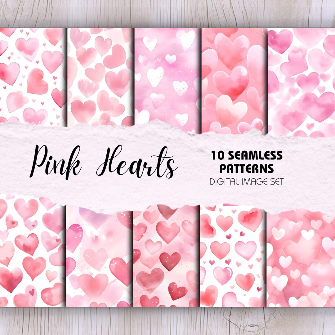 10 Seamless Patterns - Pink Hearts | Instant Download | Valentines Day ...