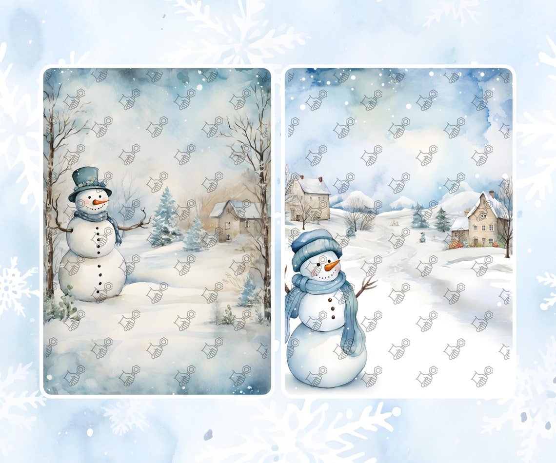 Snowmen Scrapbook Paper: A4 Watercolor Winter Backgrounds (digital ...
