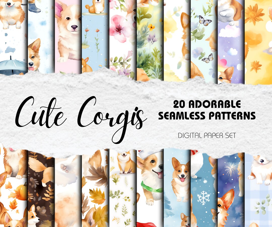 Cute Corgis Digital Paper Instant Download Digital Scrapbooking ...
