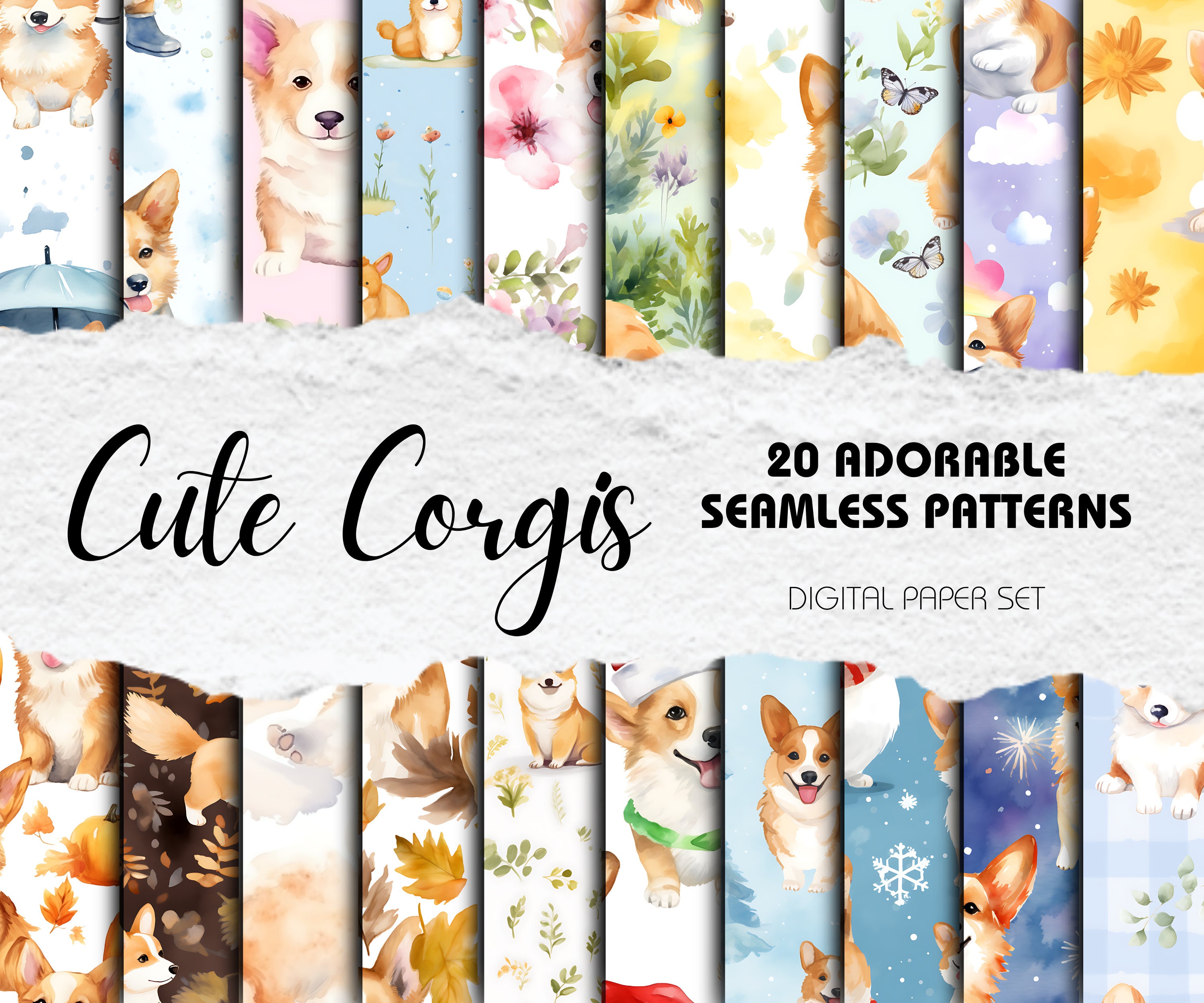 Cute Corgis Digital Paper Instant Download Digital Scrapbooking ...