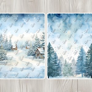 Winter Woodland Scrapbook Paper, Watercolor A4 Backgrounds (digital ...