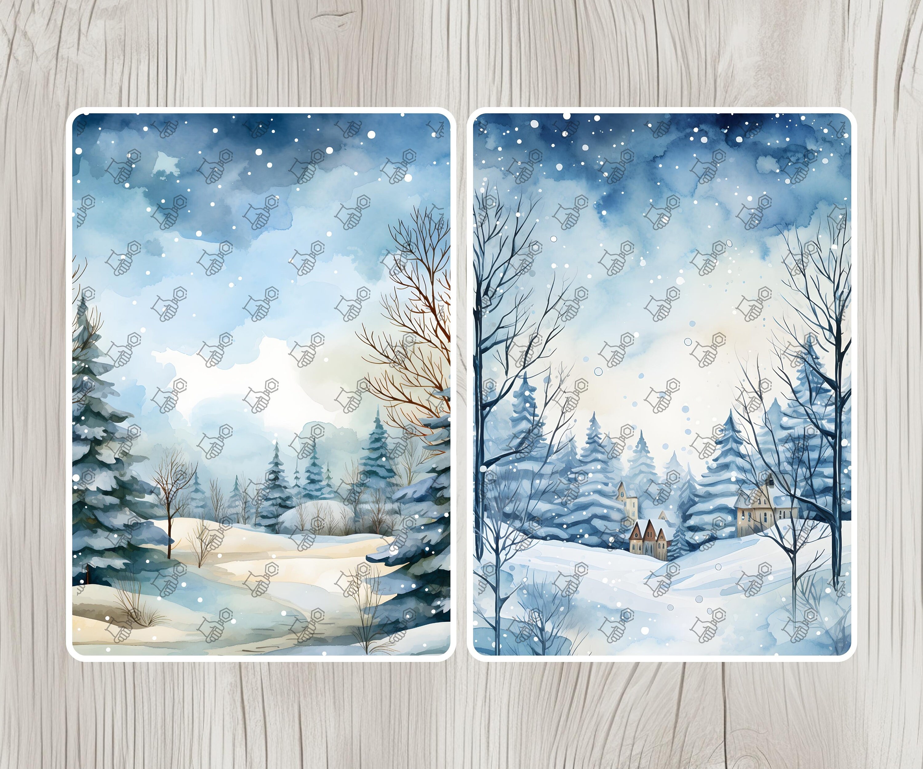 Winter Woodland Scrapbook Paper, Watercolor A4 Backgrounds (digital ...