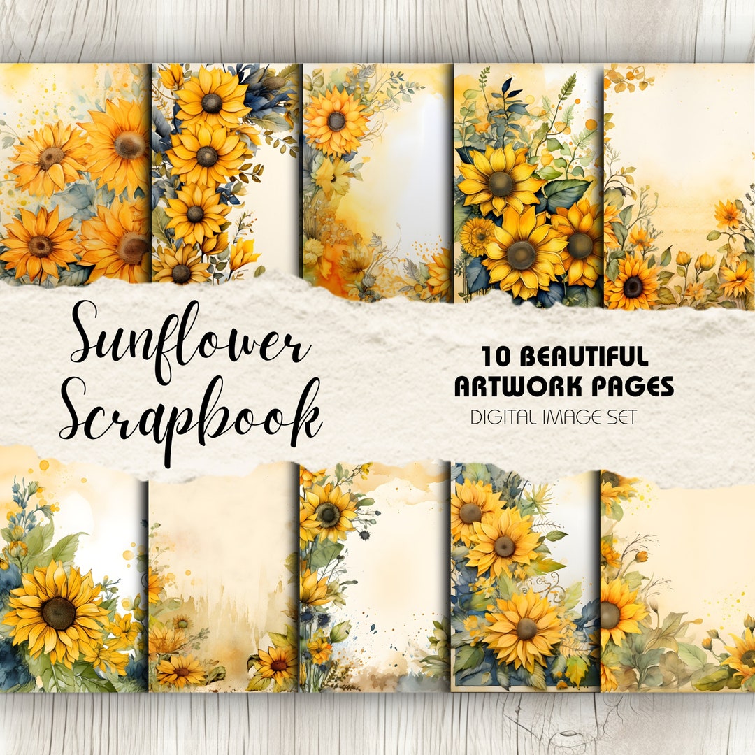 Sunflower Scrapbook Background Pages - Pack of 10 | Instant Download ...
