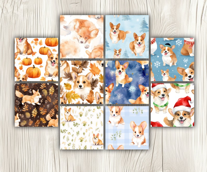Cute Corgis Digital Paper Instant Download Digital Scrapbooking ...