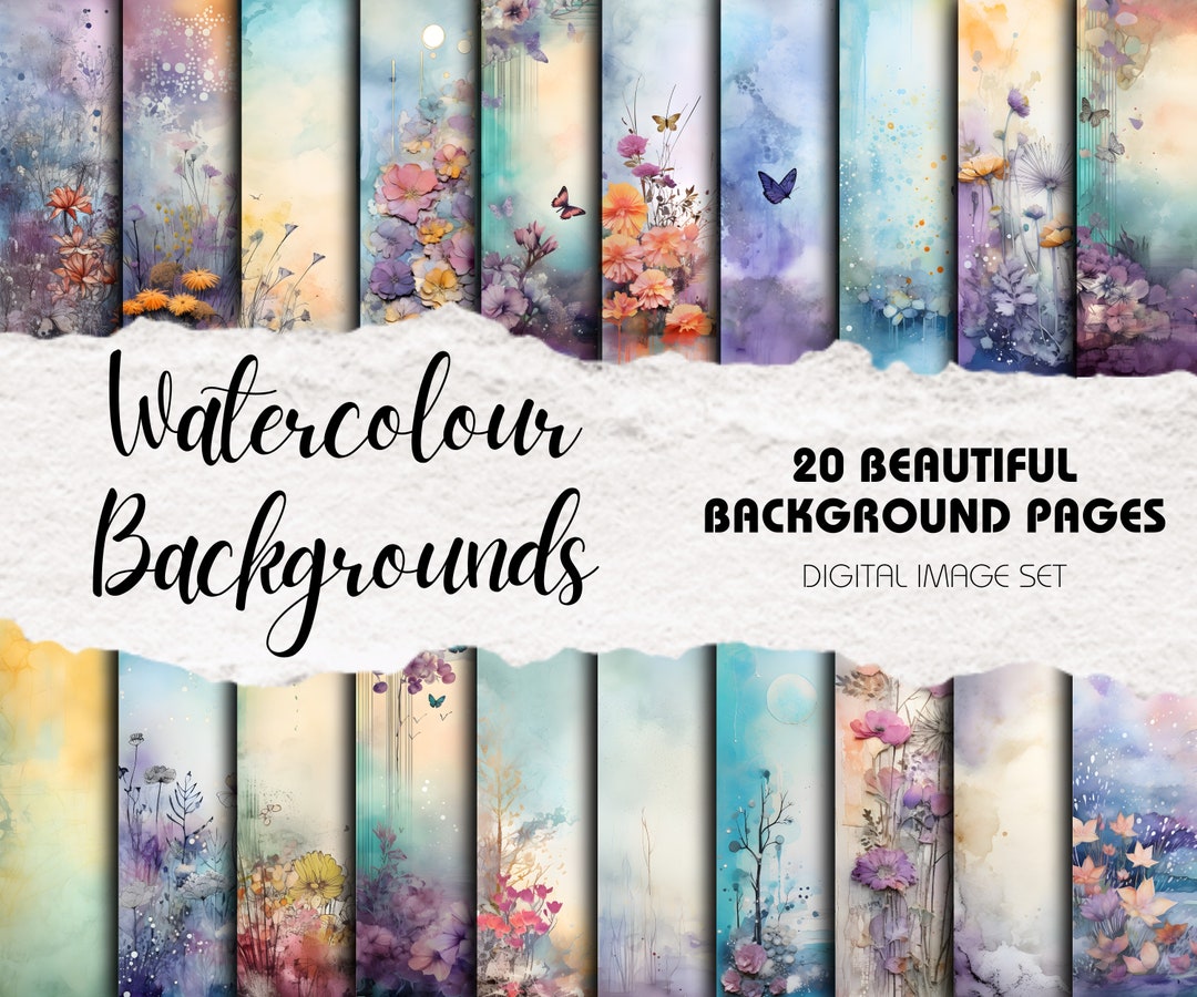 Colorful Watercolor Floral & Butterfly Backgrounds - 20 Square Images ...