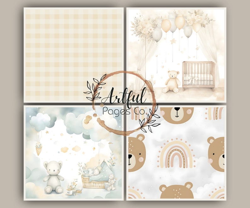 Watercolor New Baby Paper Pack: Neutral Scrapbook Patterns (digital ...