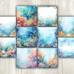 Watercolor Underwater Scenes: Ocean Art, Scrapbook Paper (digital ...