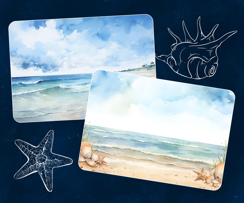 Beach Scenes: 10 Watercolour A4 Scrapbook Backgrounds (digital Download ...