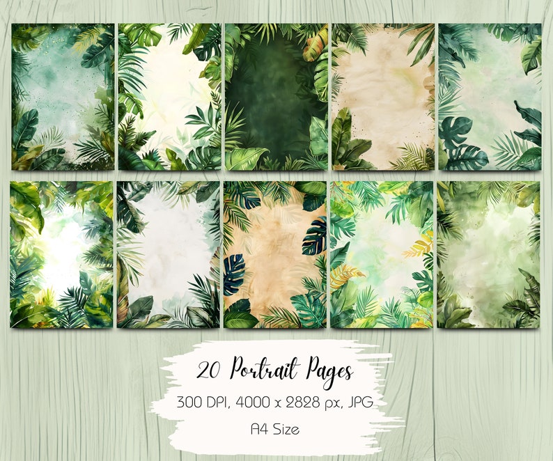 Jungle Leaves Watercolor Paper: Safari Scrapbook, A4 (digital Download ...