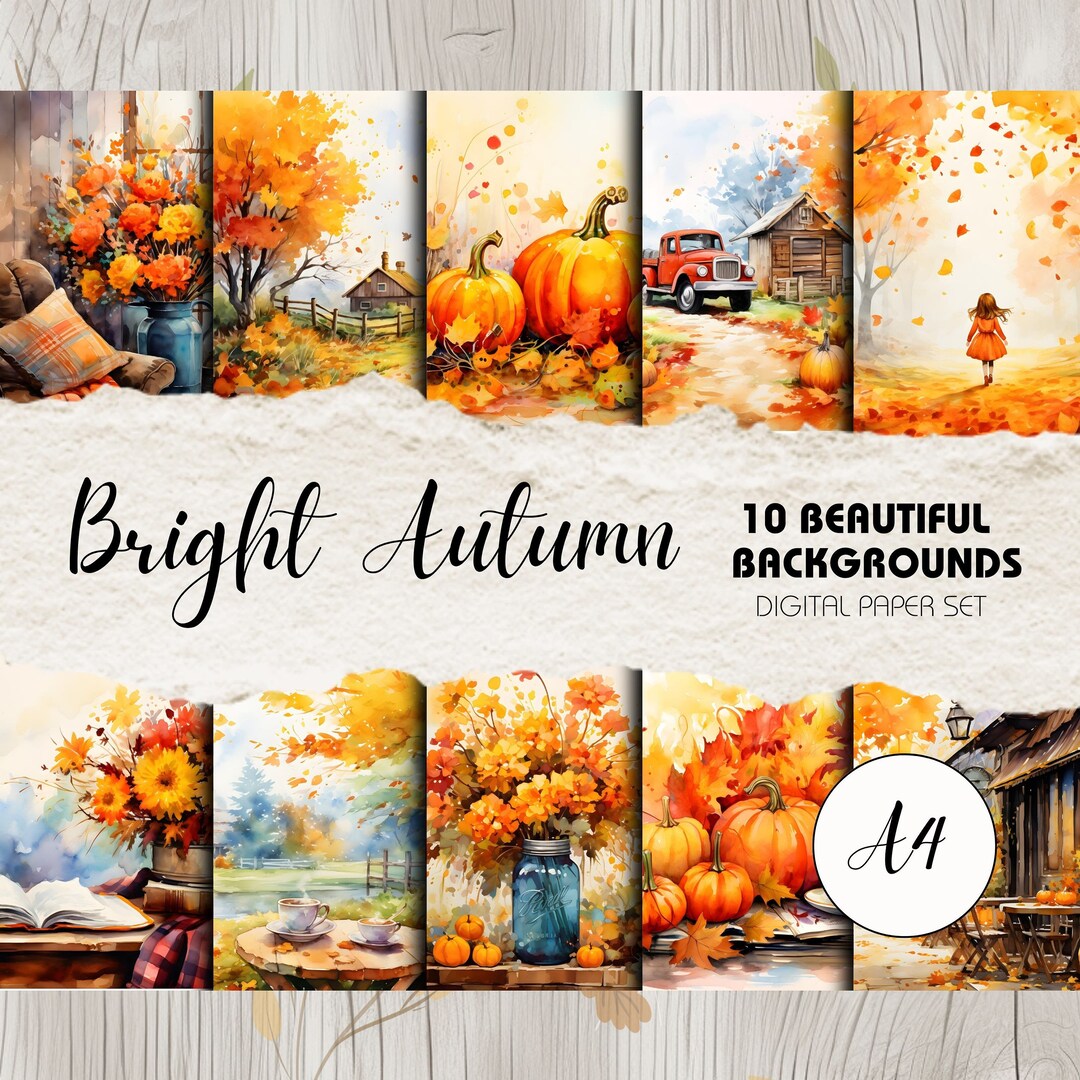 Autumn Scenery - 10 A4 Background Pages | Instant Download | Colourful ...