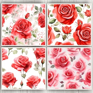 10 Seamless Patterns - Red Roses | Digital Download | Printable ...