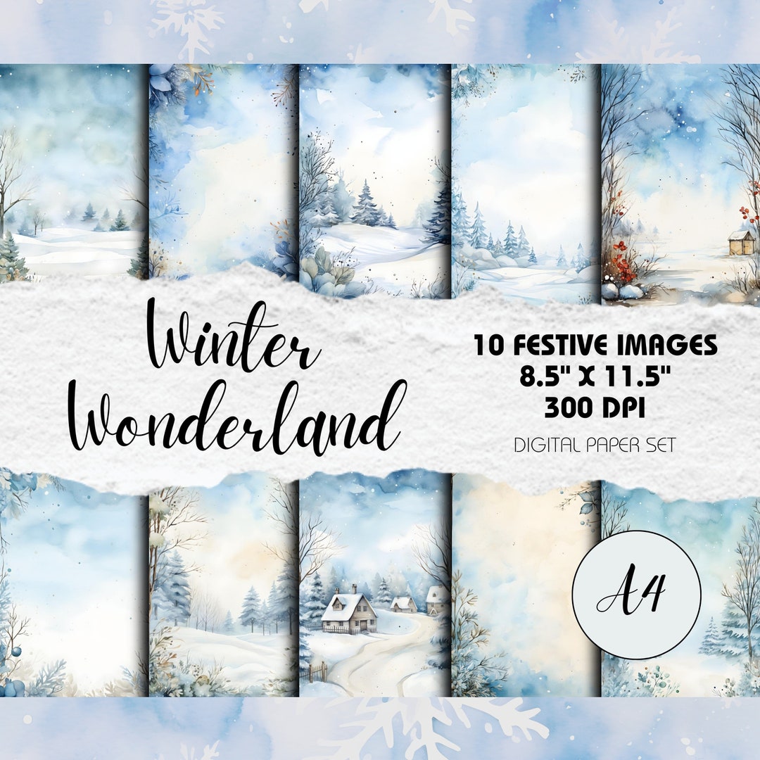 Winter Wonderland Scrapbook Backgrounds, 10 A4 Size Pages | Instant ...