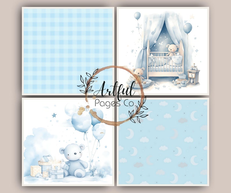 Baby Boy Seamless Patterns Digital Download Scrapbook Paper Watercolour ...
