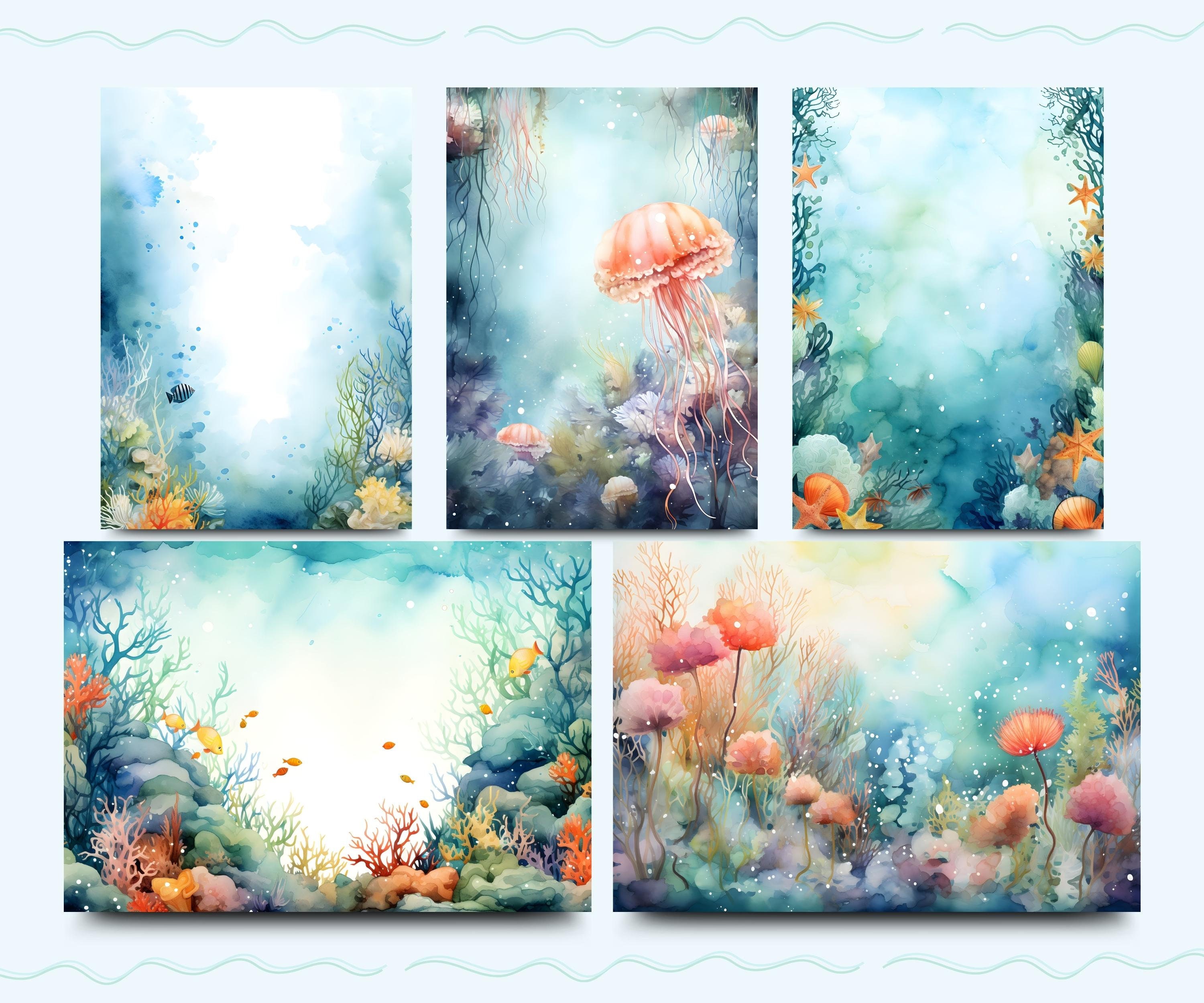 Watercolor Ocean Backgrounds: Under the Sea Scrapbook Paper (digital ...