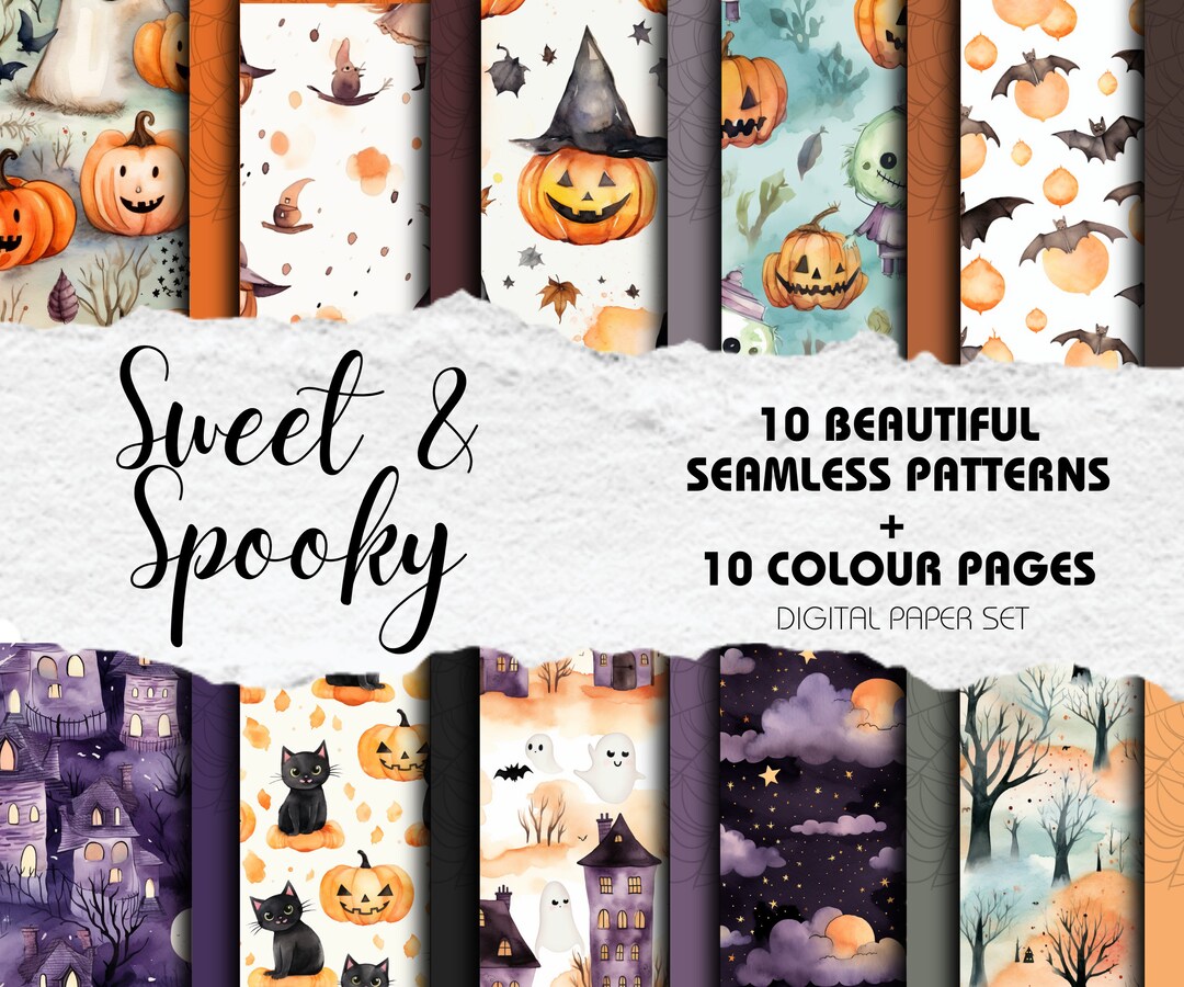 Pack of 10 Cute Halloween Seamless Patterns With 10 Square Colour ...
