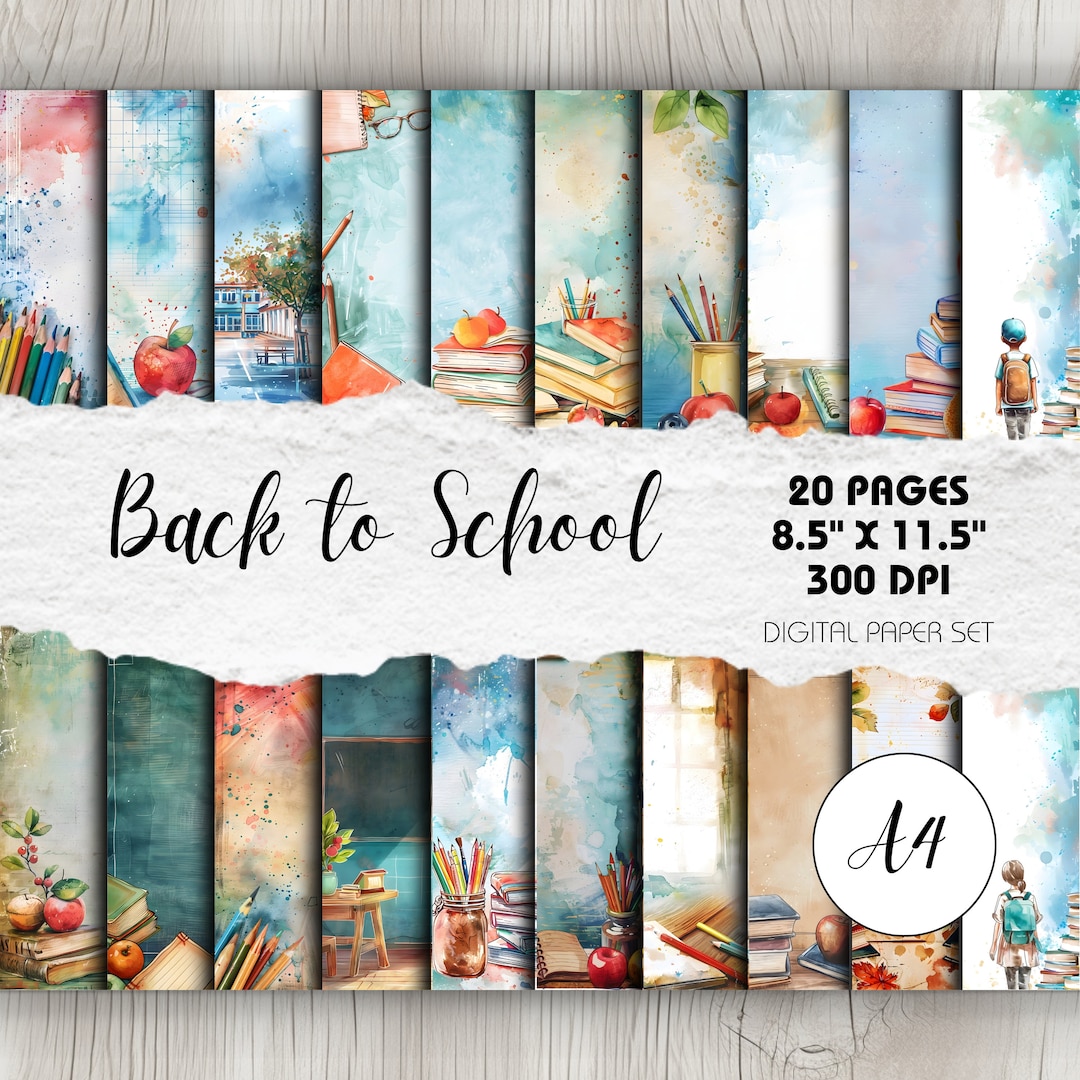 Back to School Scrapbook Paper: Watercolor Designs (digital Download ...