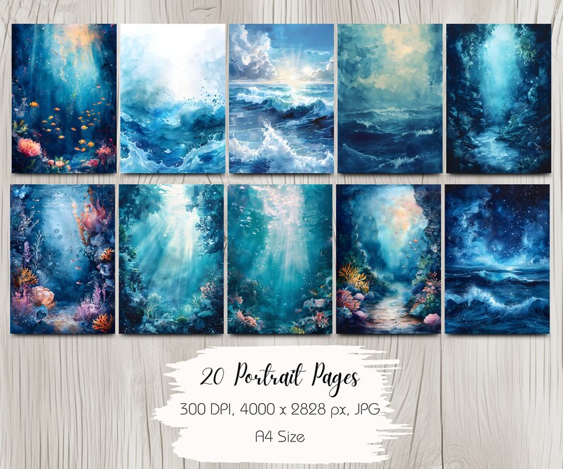 Ocean Scenery: Watercolor Backgrounds for Scrapbooking (digital ...