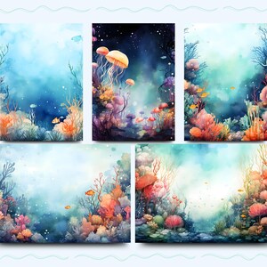 Watercolor Ocean Backgrounds: Under the Sea Scrapbook Paper (digital ...