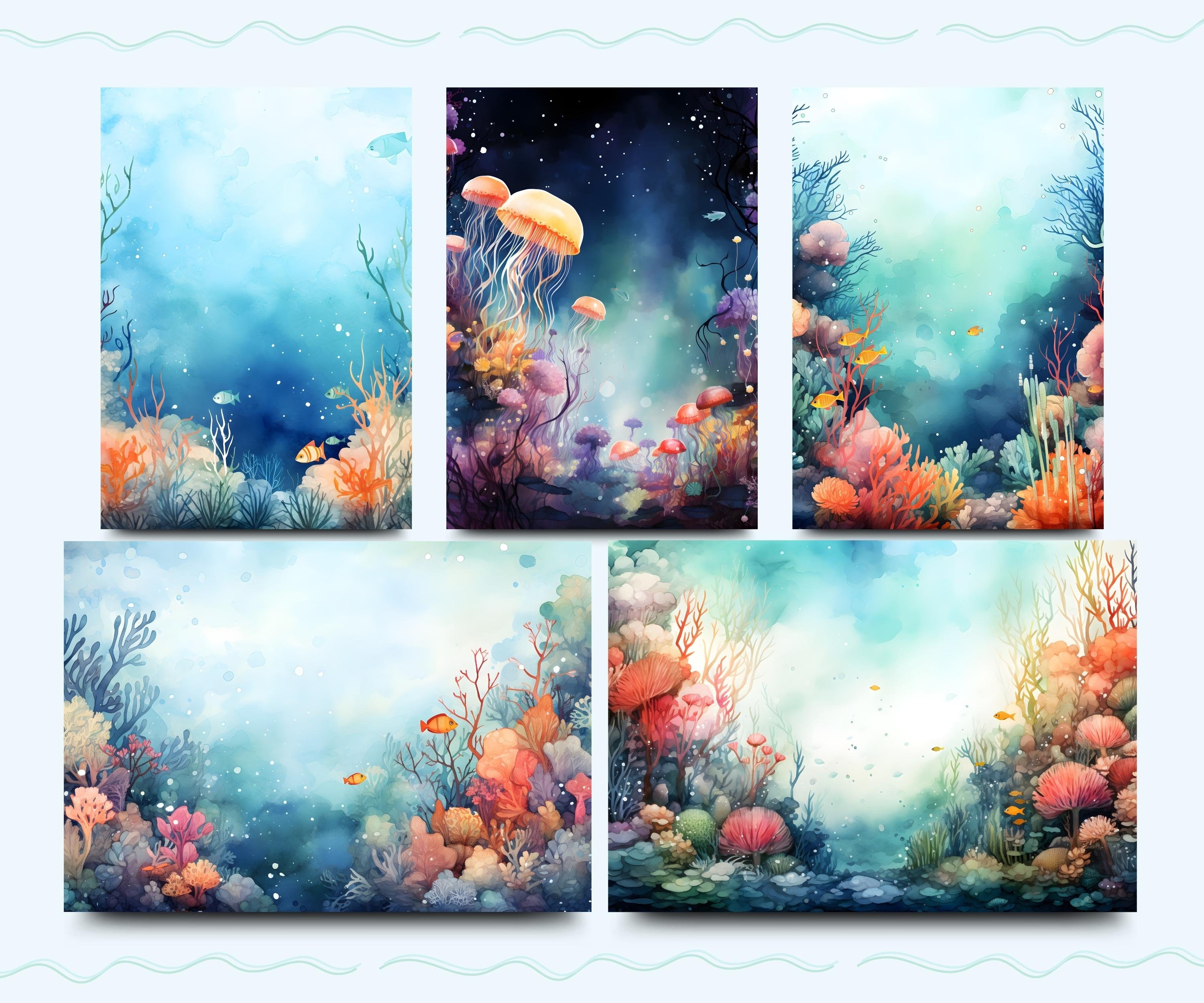 Watercolor Ocean Backgrounds: Under the Sea Scrapbook Paper (digital ...