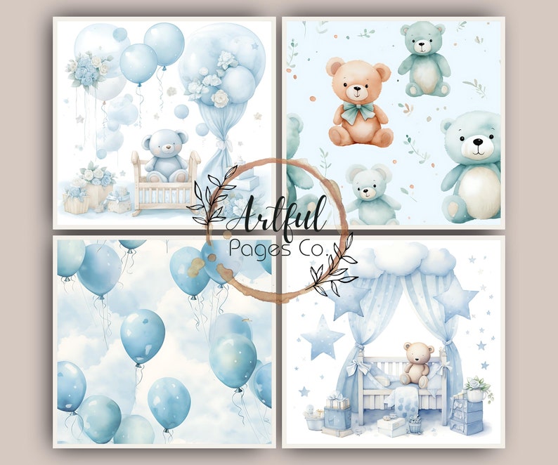 Baby Boy Seamless Patterns Digital Download Scrapbook Paper Watercolour ...