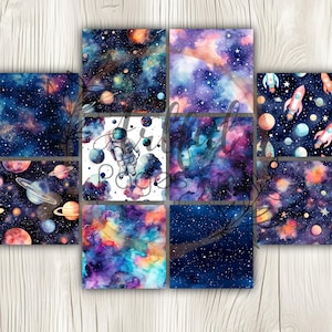 Watercolor Astronaut Space Digital Paper Pack Seamless Pattern Galaxy ...