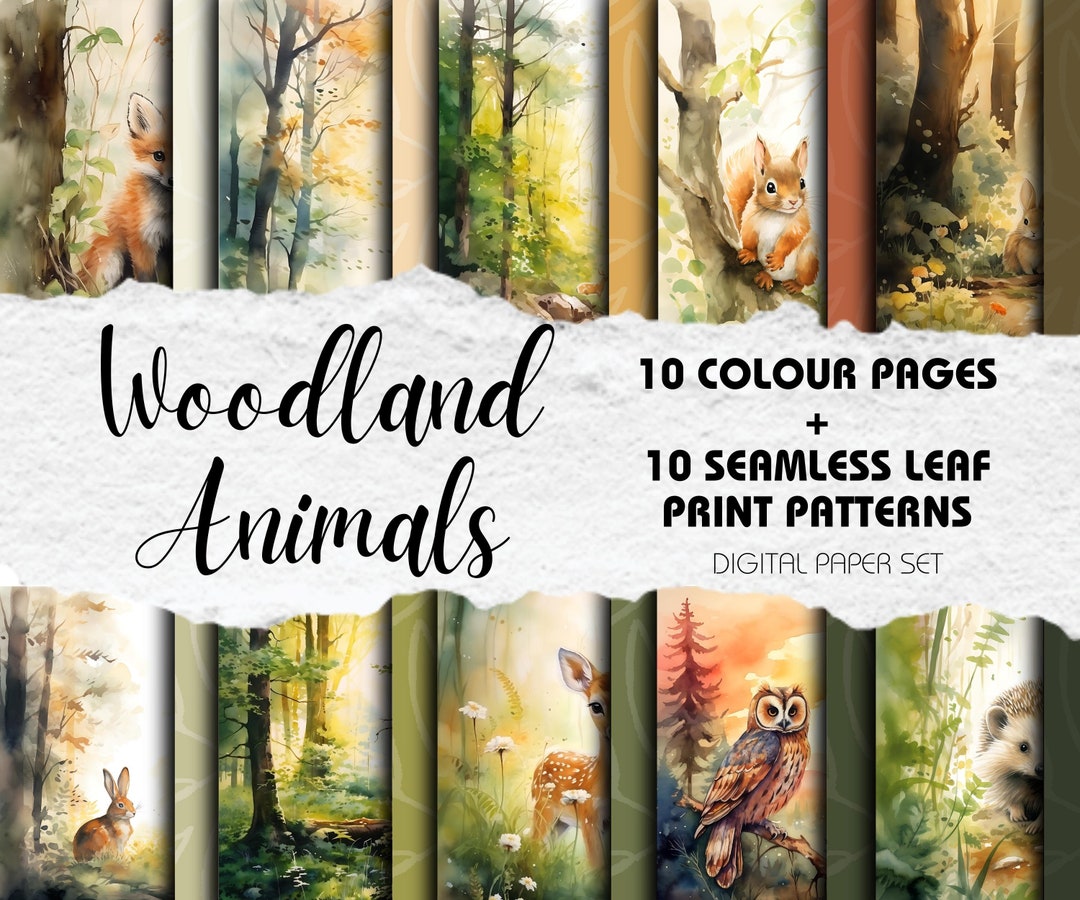 Digital Download Scrapbooking Paper Woodland Forest Animals Artwork ...