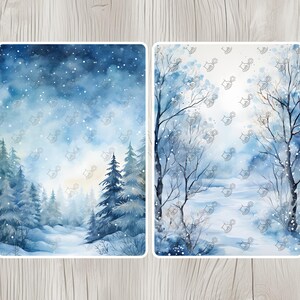 Winter Woodland Scrapbook Paper, Watercolor A4 Backgrounds (digital ...