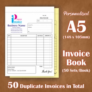 Personalised A5 Duplicate Invoice Book / Bill Book / NCR Pad / Receipt ...