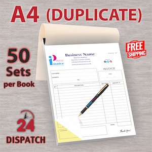 Personalised A4 Duplicate Invoice Book / Receipt Book / NCR Pad 50 Sets per Book - Etsy UK