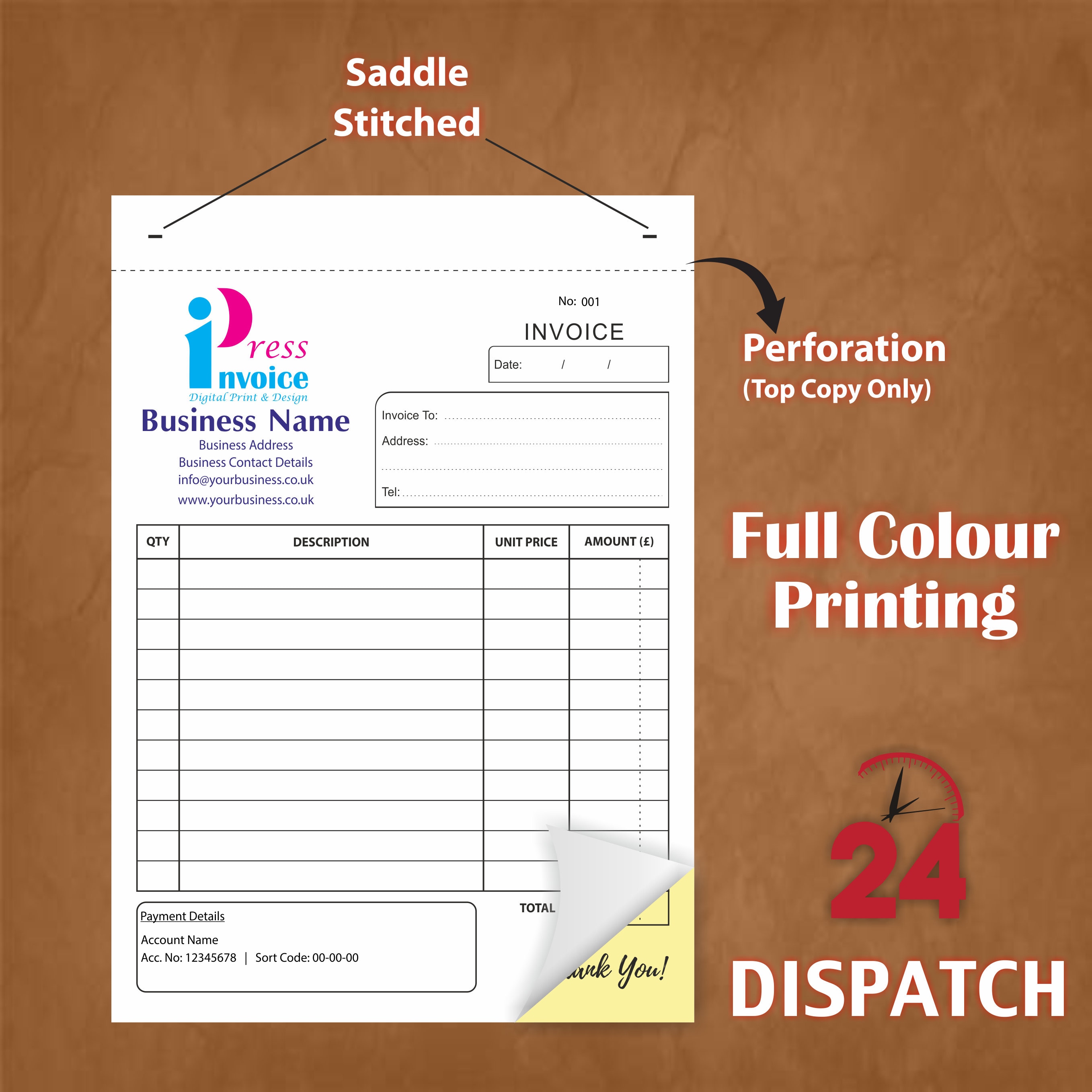 Personalised A5 Duplicate Invoice Book / Bill Book / NCR Pad / Receipt ...