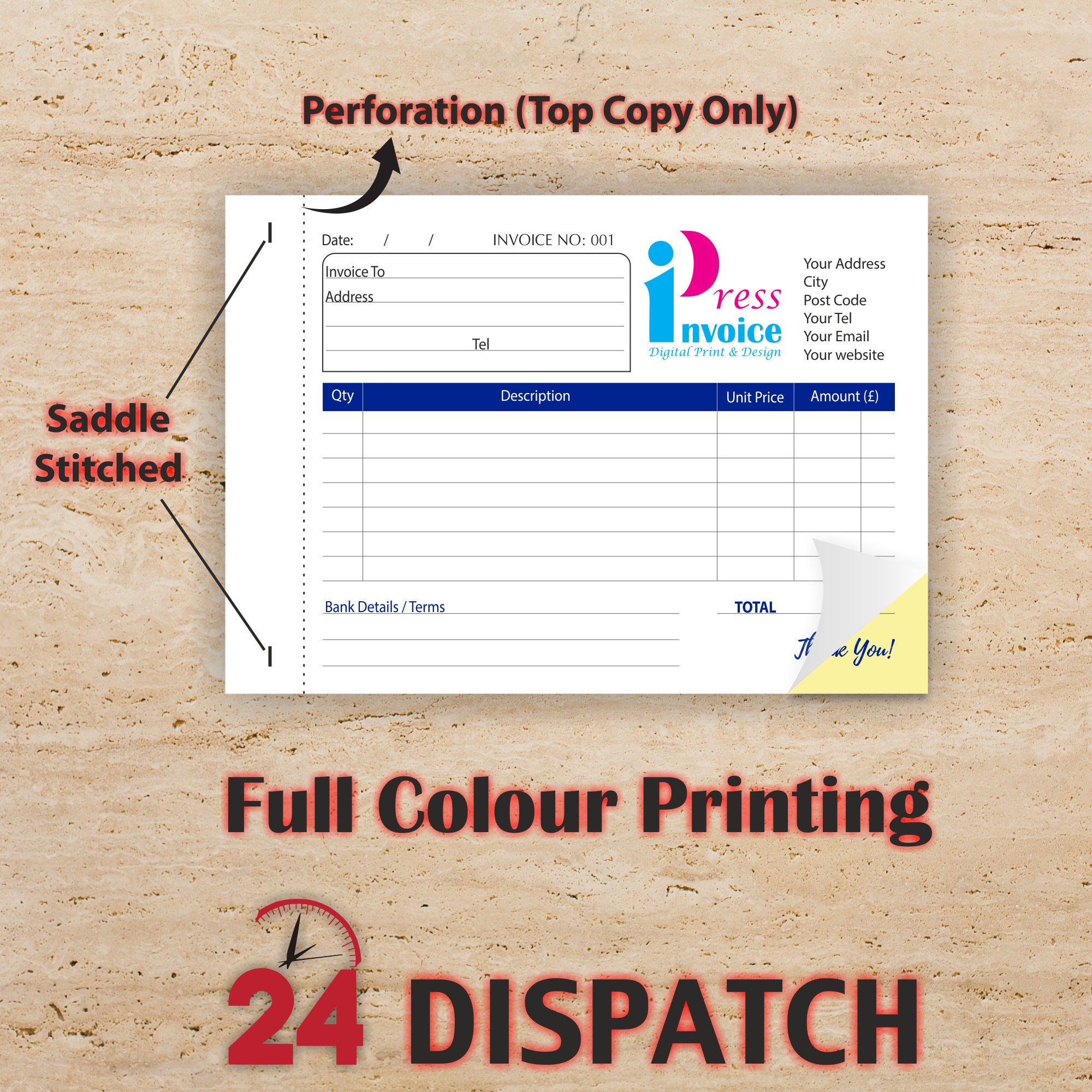 4 X A6 Personalised Duplicate Invoice Books / Invoice Pads Full Colour ...