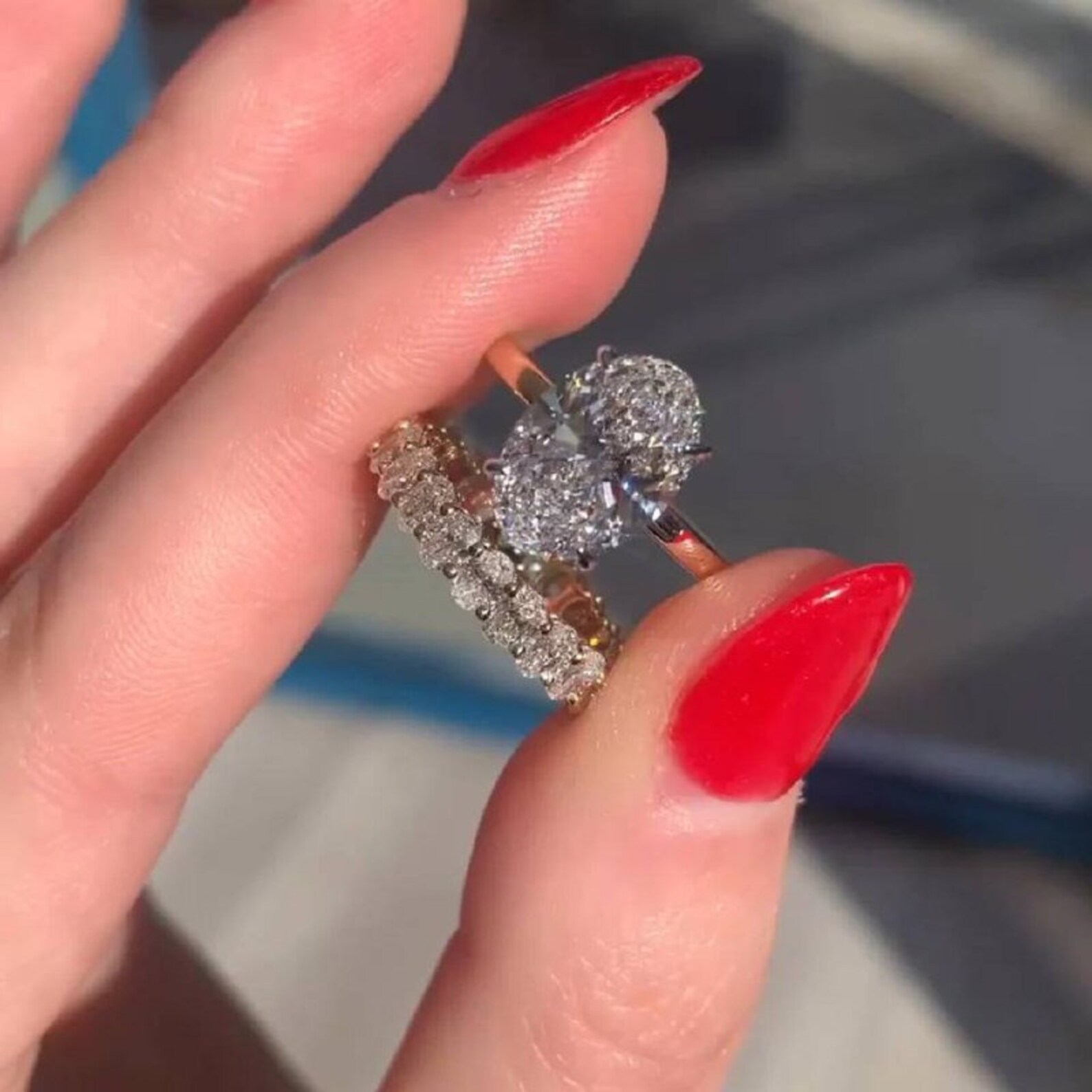 3 CT Oval Cut Moissanite Engagement Ring in 14K Gold Moissanite Bridal Ring Set for Her Wedding ...