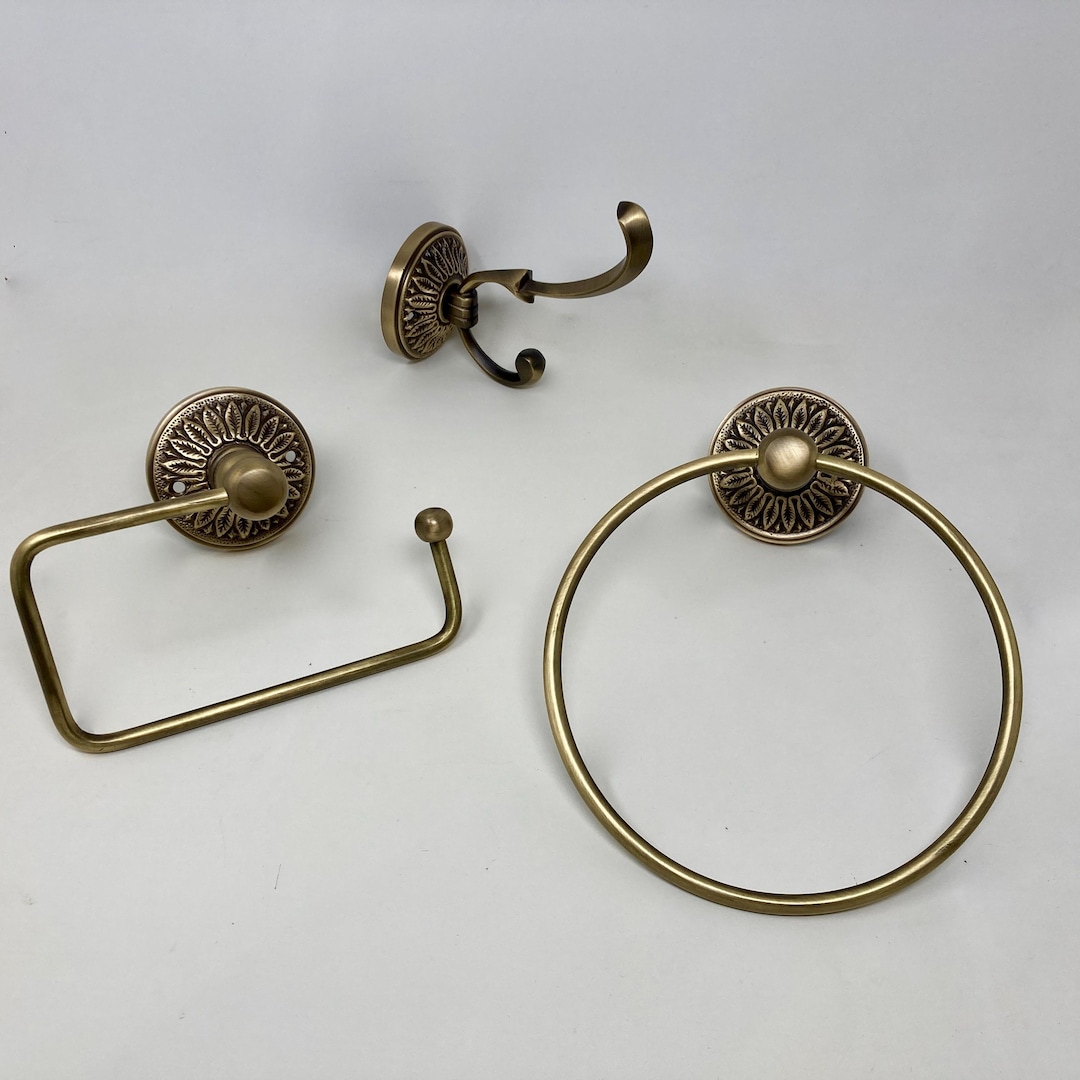 Toilet Roll Holder, Hand Towel Ring Robe Hook Antique Brass Bathroom ...