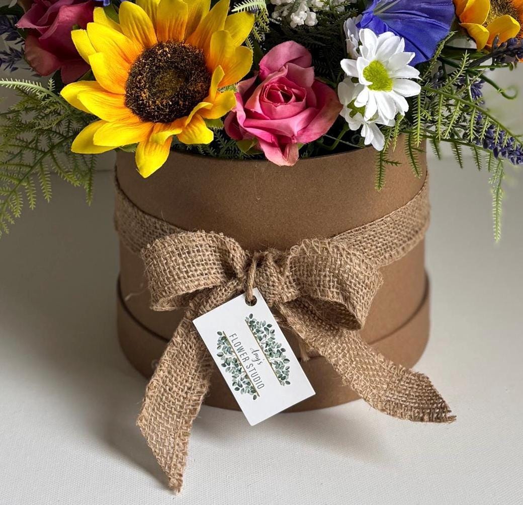 Wildflower Hat Box Bouquet: Artificial Sunflower, Rose & Lavender ...