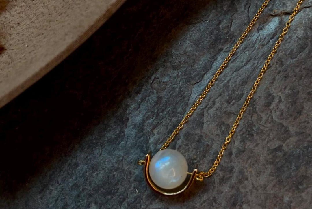 Moonstone Orient Orb With Gold Arch Necklace - Etsy