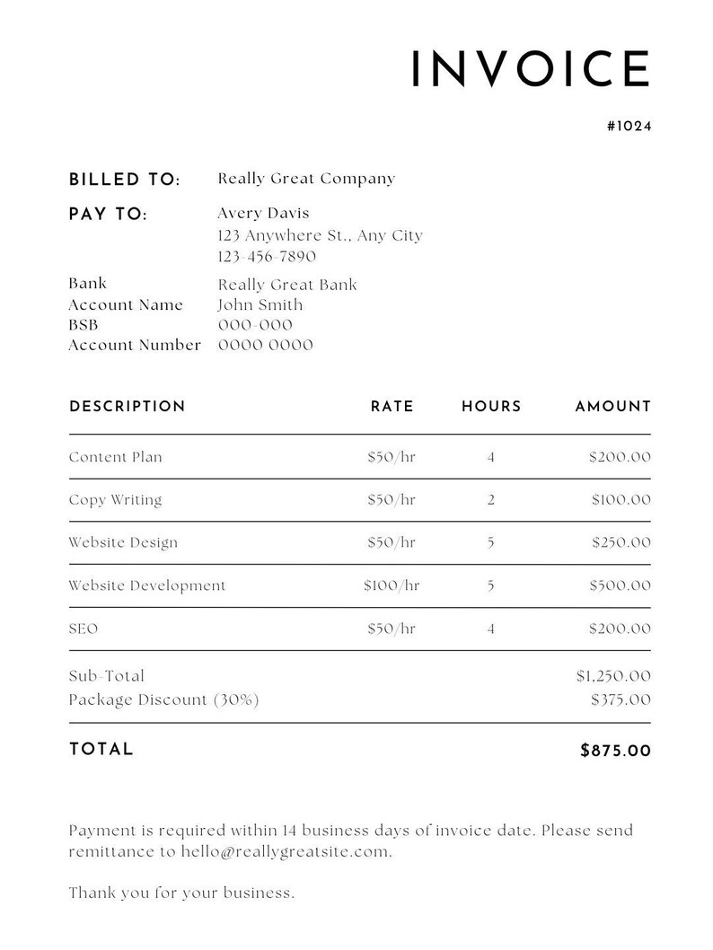Invoice Template Editable Digital Instant Download - Etsy