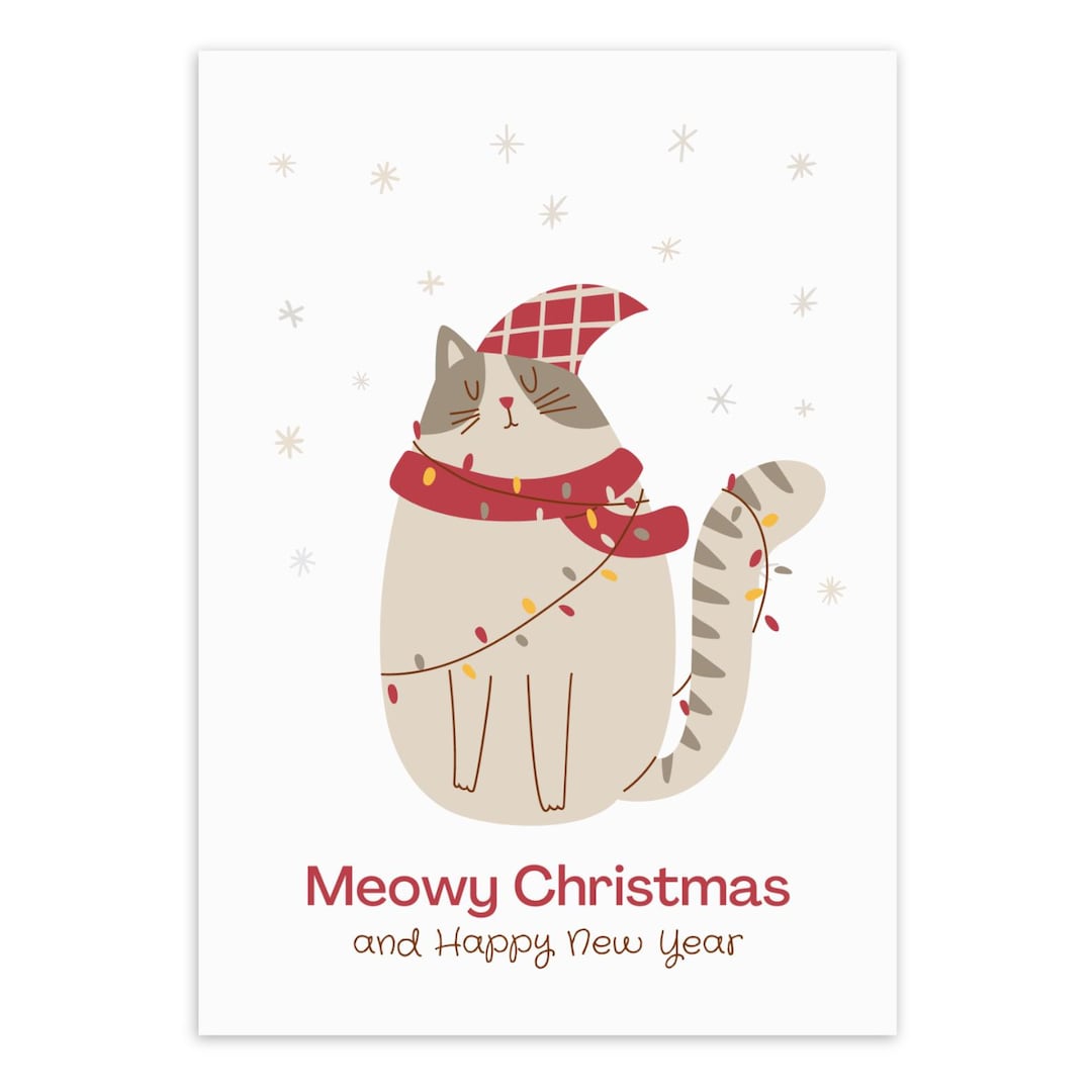 Funny Christmas Card Meowy Christmas A6 postcard With Cat, Merry ...