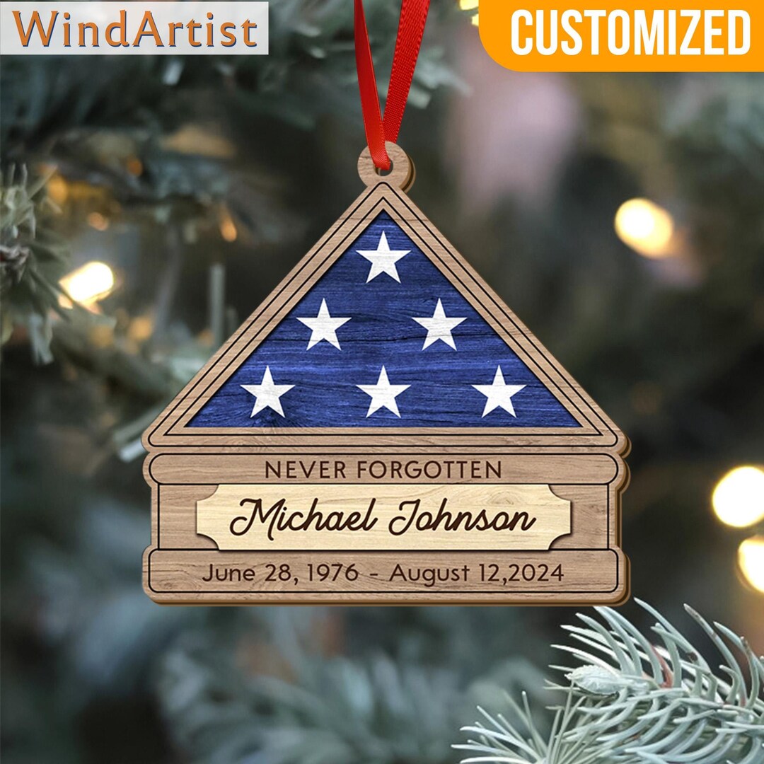 Custom Folded Flag Veteran Memorial Ornament, Military Memorial, Folded ...