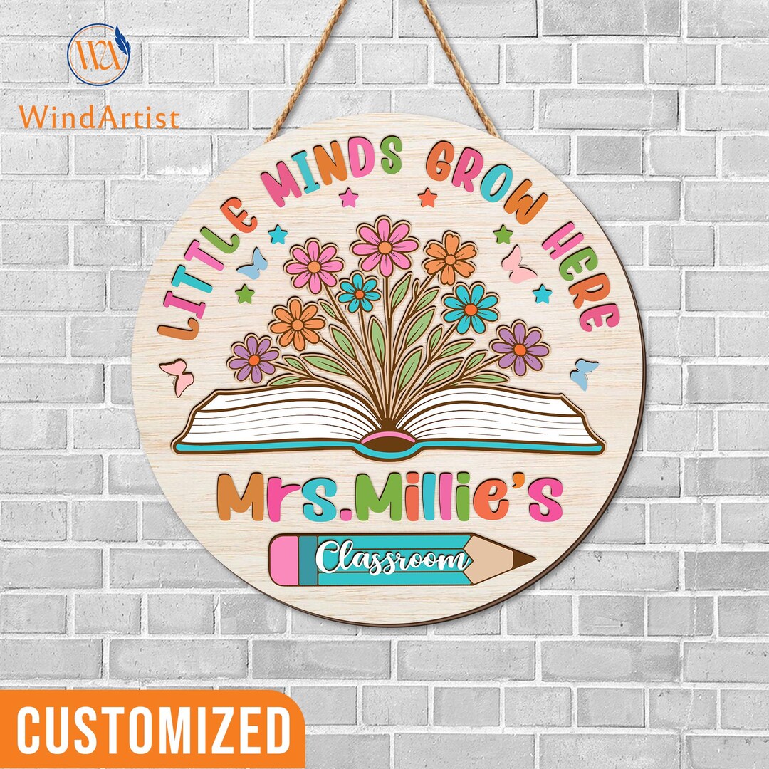 Custom Teacher 3D Door Sign, Little Minds Grow Here, Teacher Welcome ...