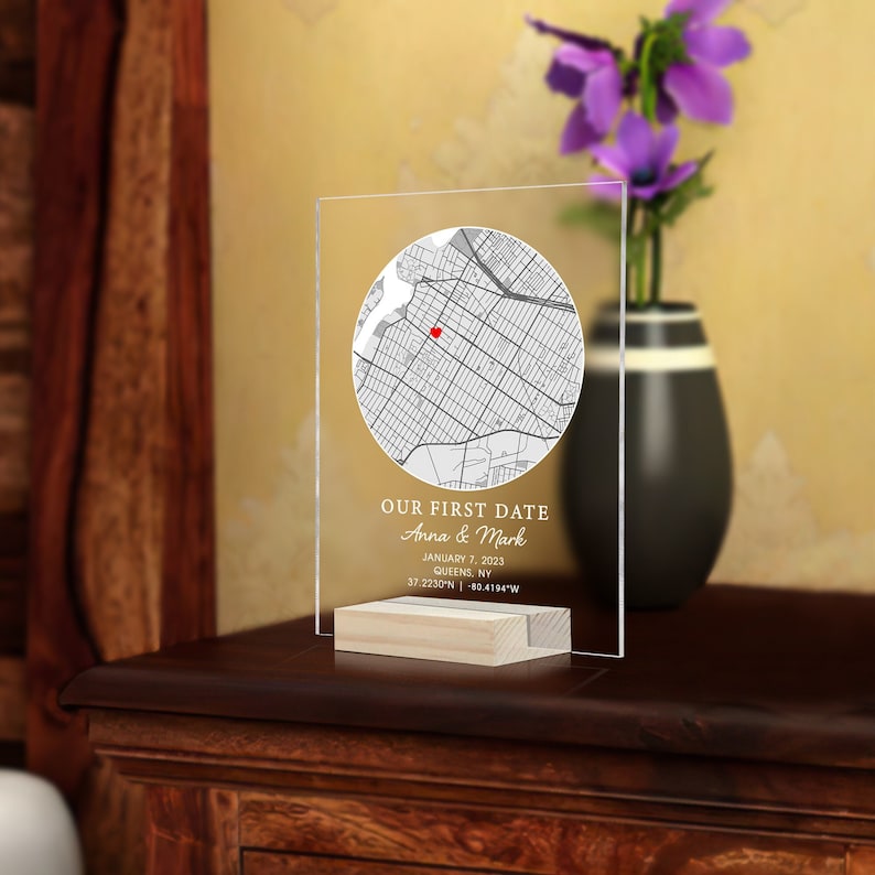 Custom Location Map, Our First Date Acrylic Plaque, Personalized Map ...