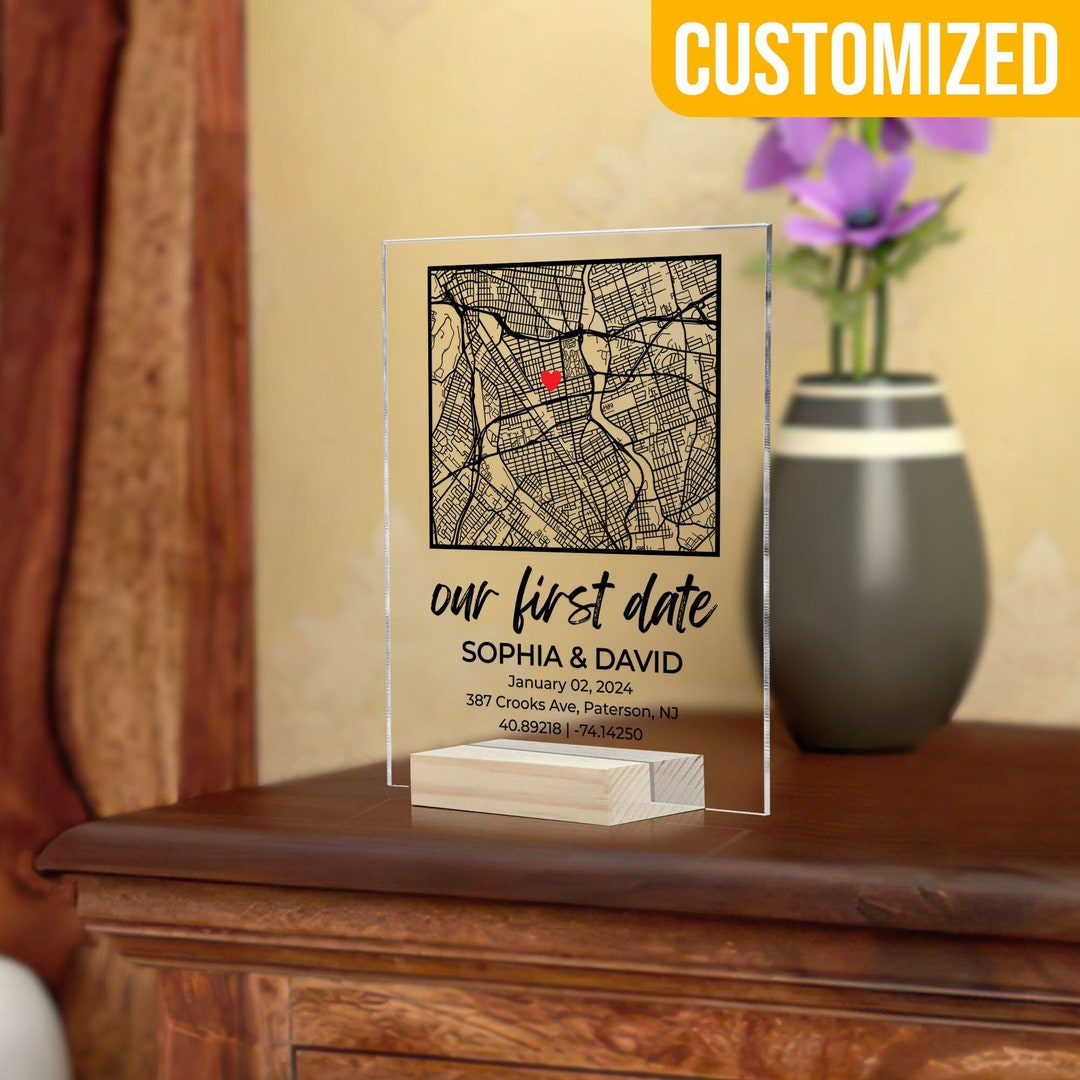 Custom Location Map, Custom Our First Date Acrylic Plaque, Custom Map ...