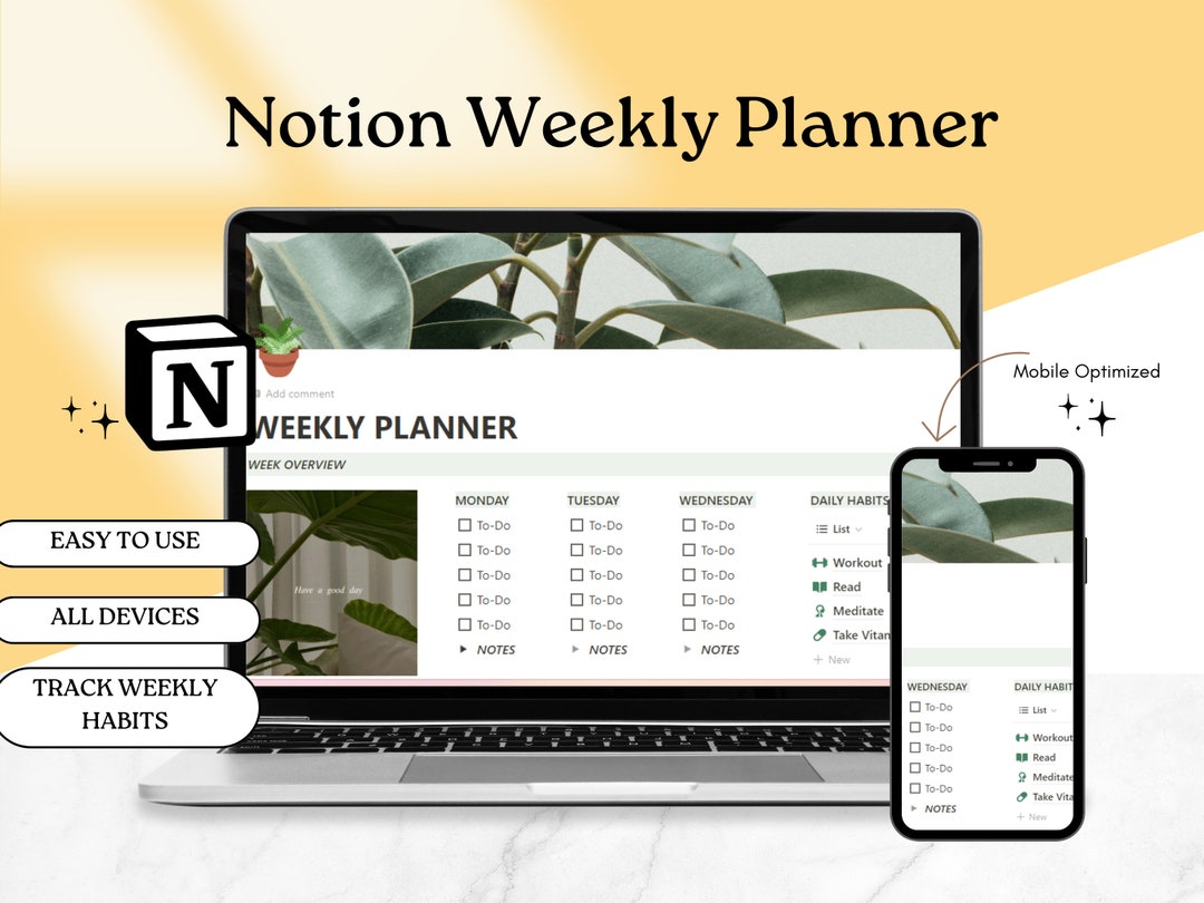 Notion Template Notion Weekly Planner Notion Template Aesthetic Weekly ...