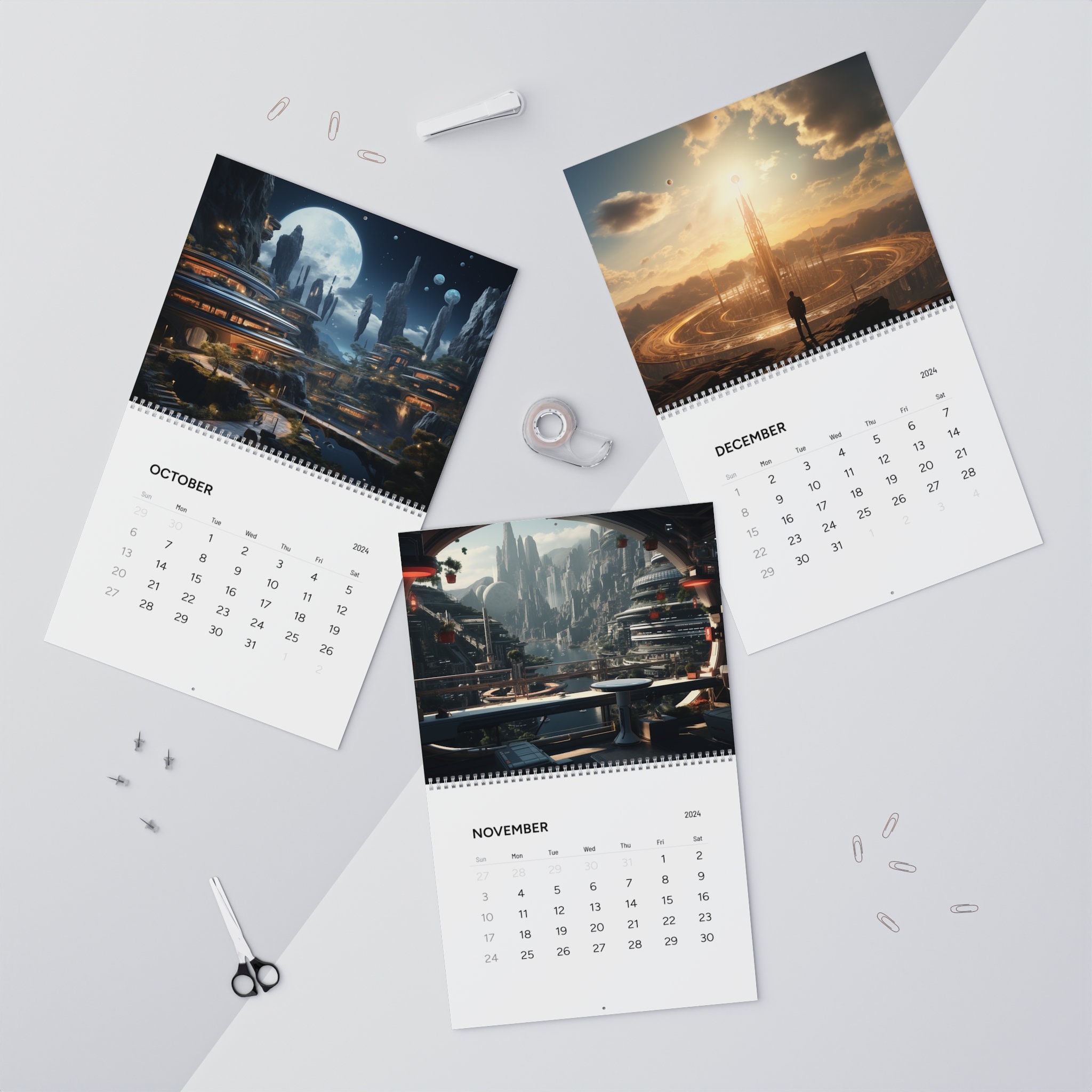 Futuristic Landscapes Calendar - 2024 | Vibrant Wall Art in 11" X 8.5 ...