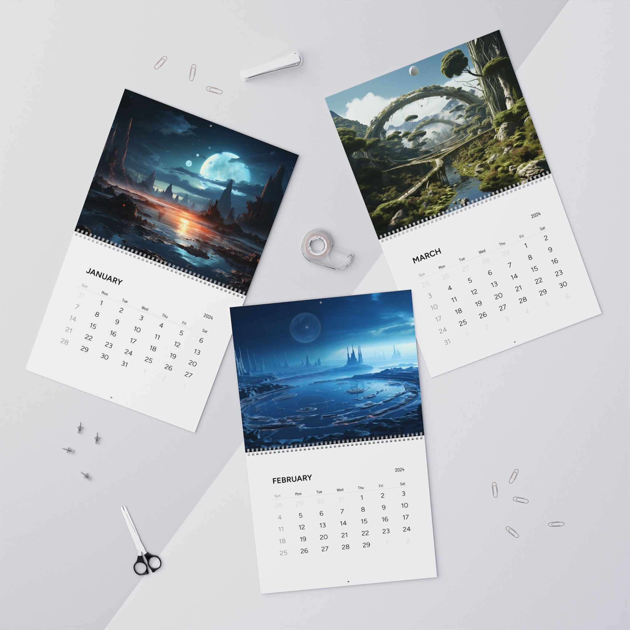 Futuristic Landscapes Calendar - 2024 | Vibrant Wall Art in 11" X 8.5 ...